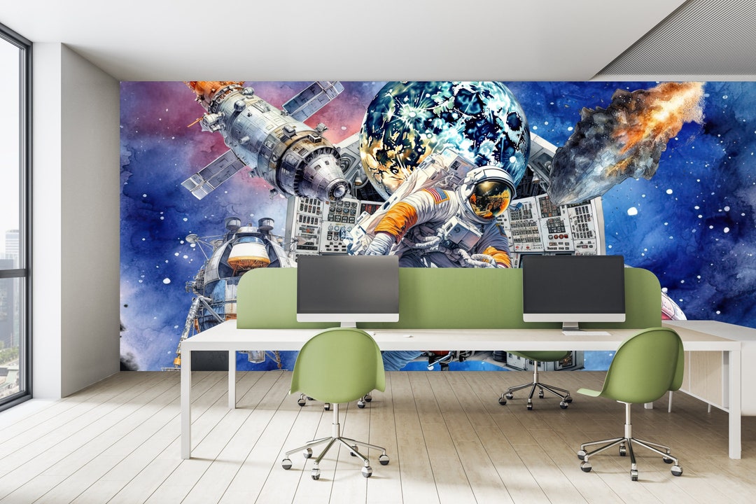 Mural Astronaut in Space, Mural for Children's Room No. 147 - Etsy