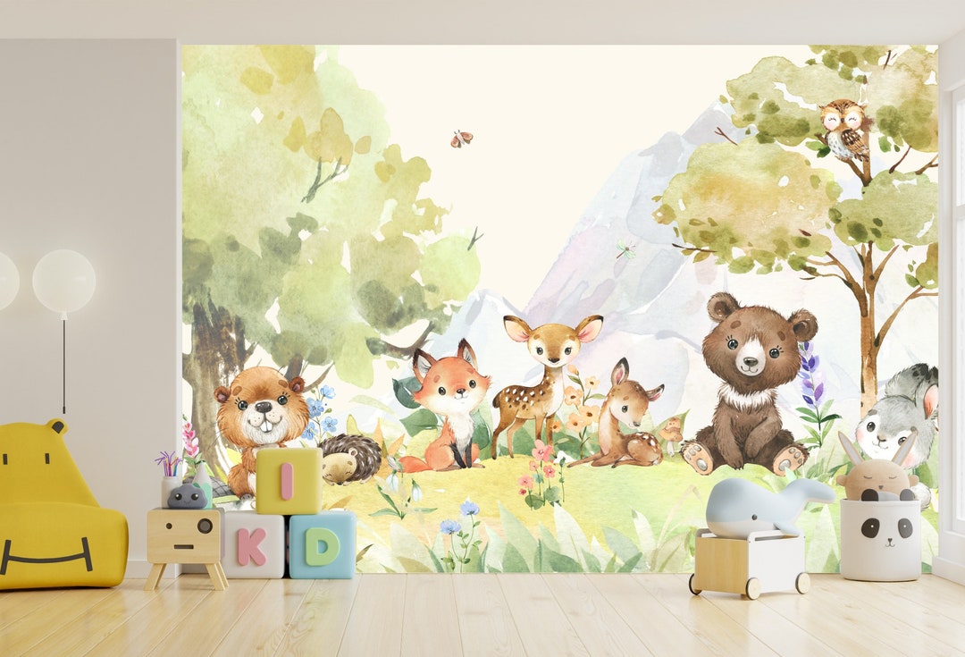 Woodland Animals Mural, Forest Animals Mural, Wallpaper Forest ...