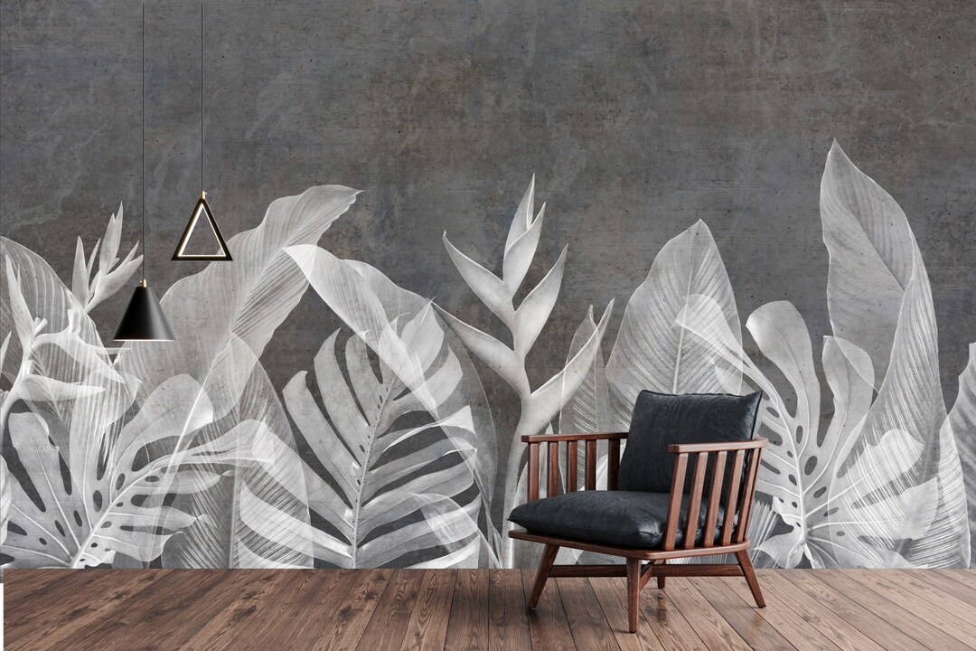Mural of Large Monstera Leaves, Plants Mural, Abstract Mural. UV LED ...