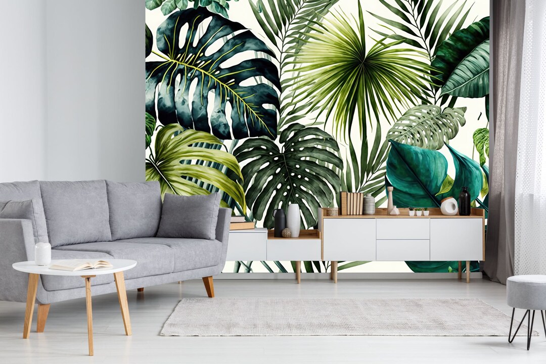 Wall Mural of Green Leaves, Monstera, Plants, Junglewall Mural for ...