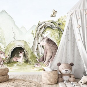 Children's Wallpaper for Size Roe Deer in a Lair With Friends in a ...