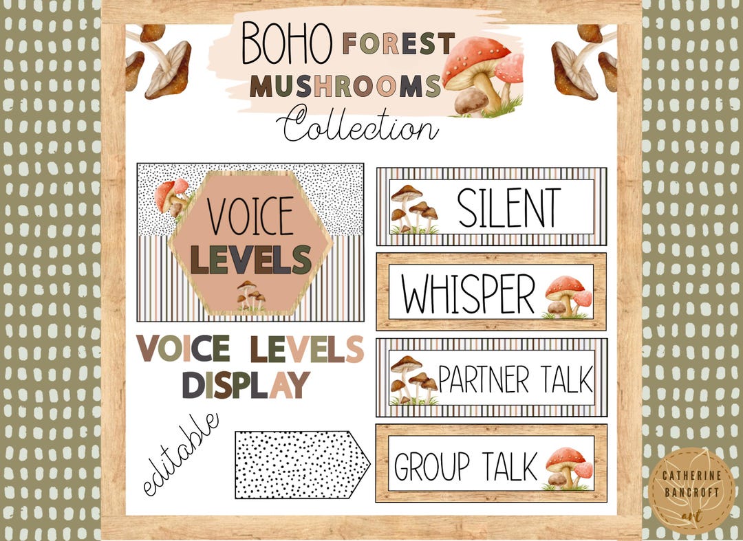 Boho Forest Mushroom Themed Classroom Noise-o-meter, Voice Levels ...