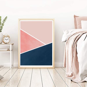 Navy Blue and Blush Pink Geometric Print | Pink and Blue Abstract Art ...