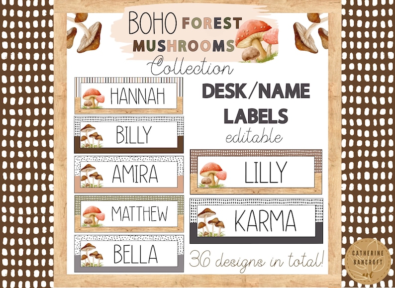 Boho Forest Mushroom Themed Classroom Desk Name Labels, Editable ...