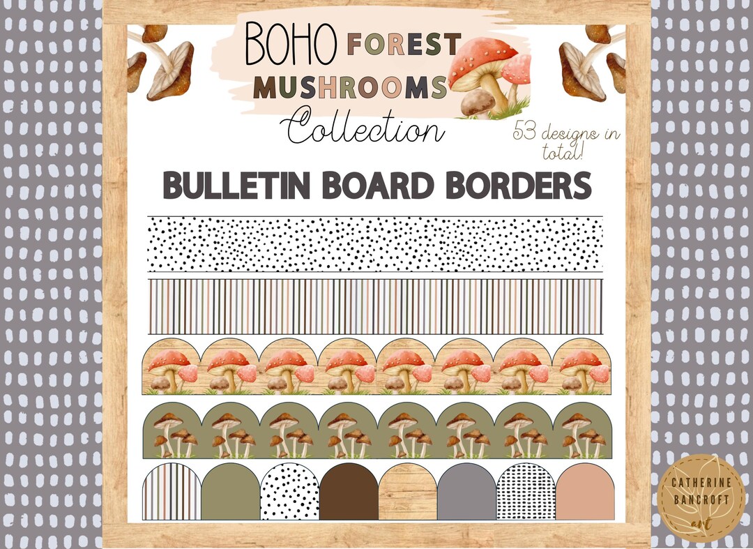 Boho Forest Mushroom Themed Classroom Bulletin Display Borders ...