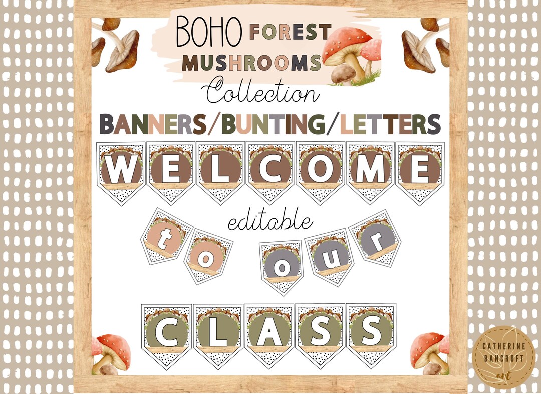 Boho Forest Mushroom Themed Classroom Bulletin Board Banner/lettering ...