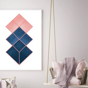 Navy Blue and Blush Pink Geometric Print Pink and Blue Abstract Art ...
