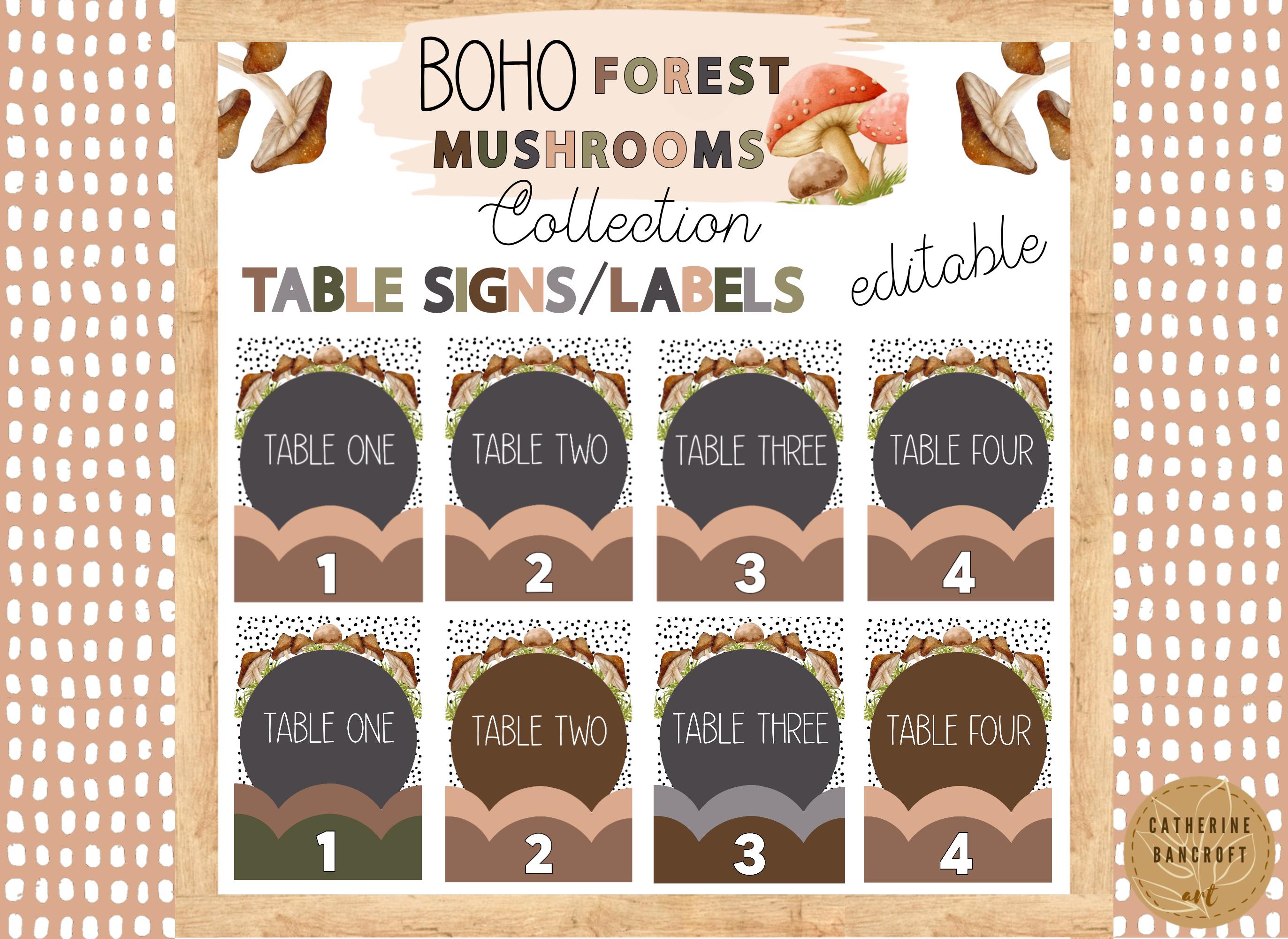 Boho Forest Mushroom Themed Classroom Table/desk Signs/labels, Editable ...
