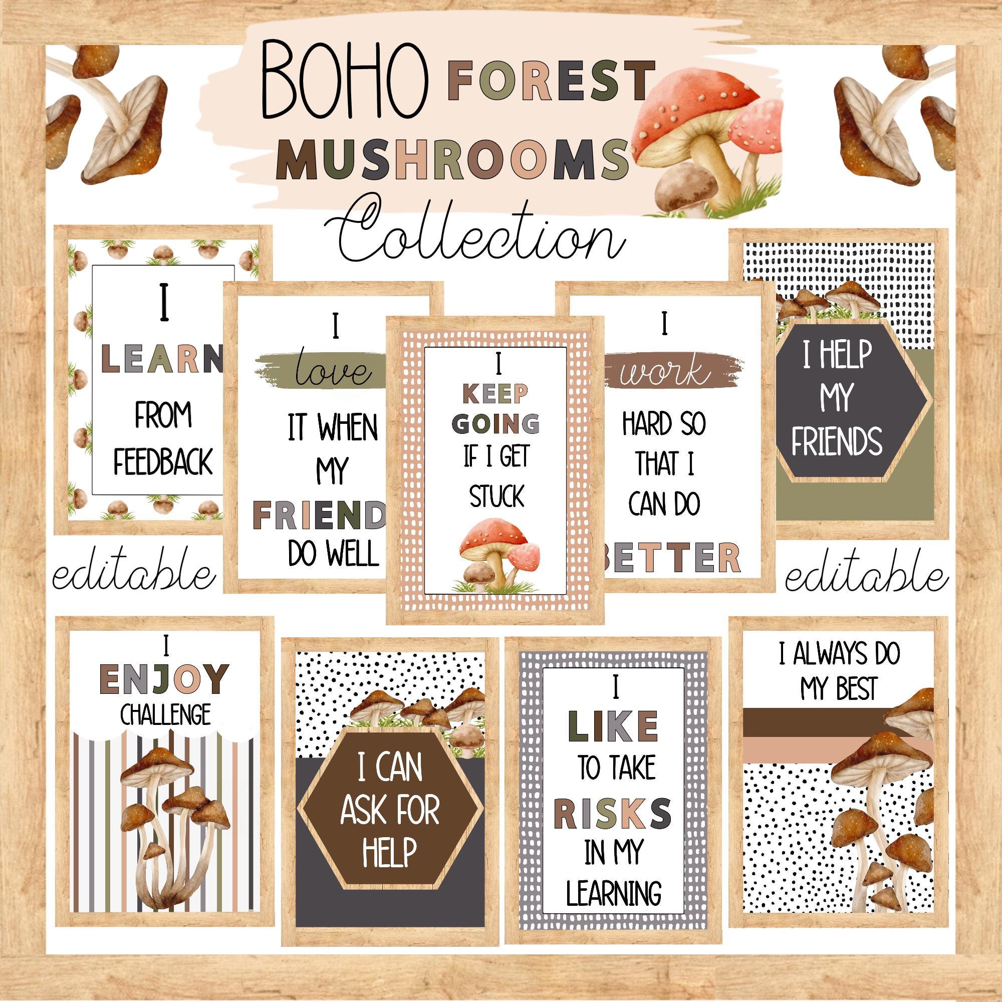Boho Classroom Decor BUNDLE – Neutral Nature Mushroom Theme – Editable ...