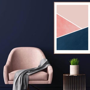 Navy Blue and Blush Pink Geometric Print | Pink and Blue Abstract Art ...