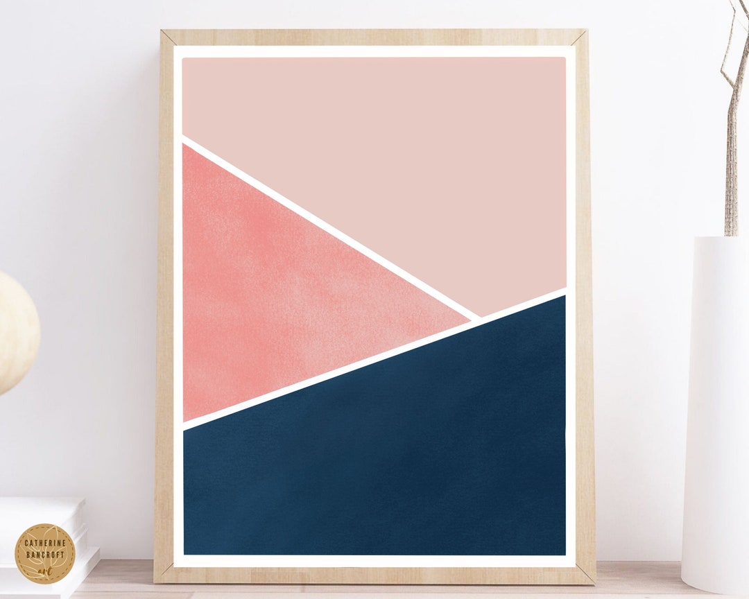Navy Blue and Blush Pink Geometric Print | Pink and Blue Abstract Art ...