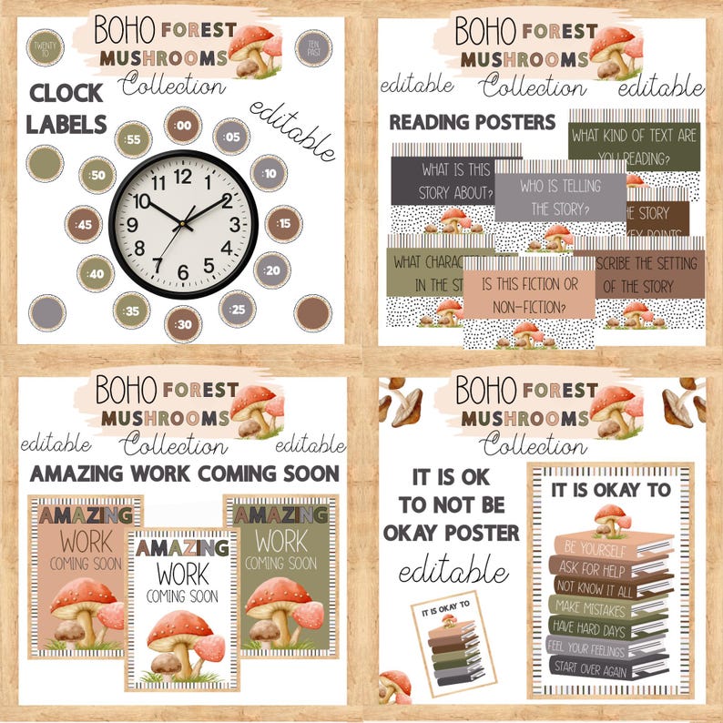 Boho Forest Mushroom Themed Classroom BUNDLE, Editable Classroom Decor ...