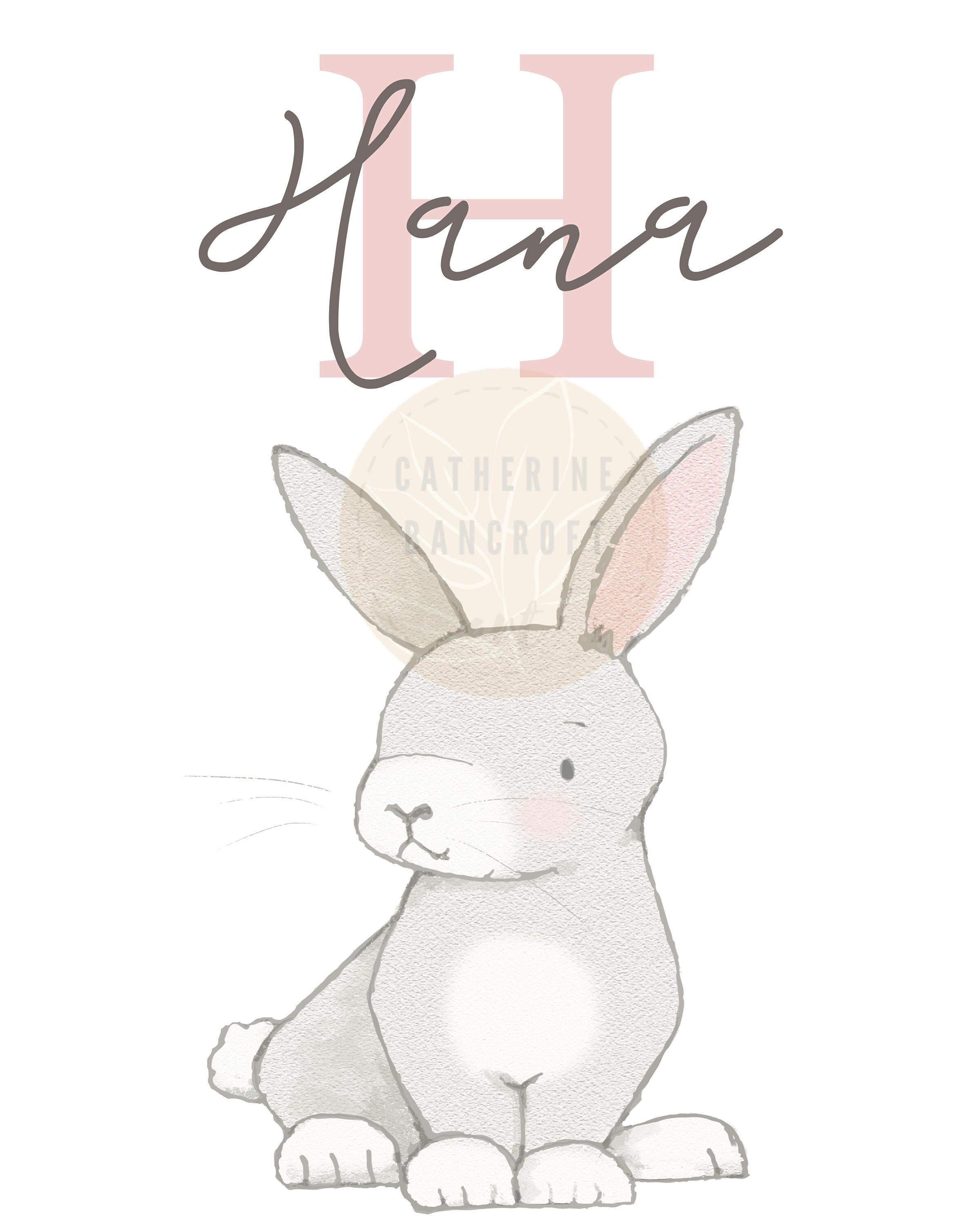 Girls Personalized Bunny Name Print Grey and Pink Nursery - Etsy UK