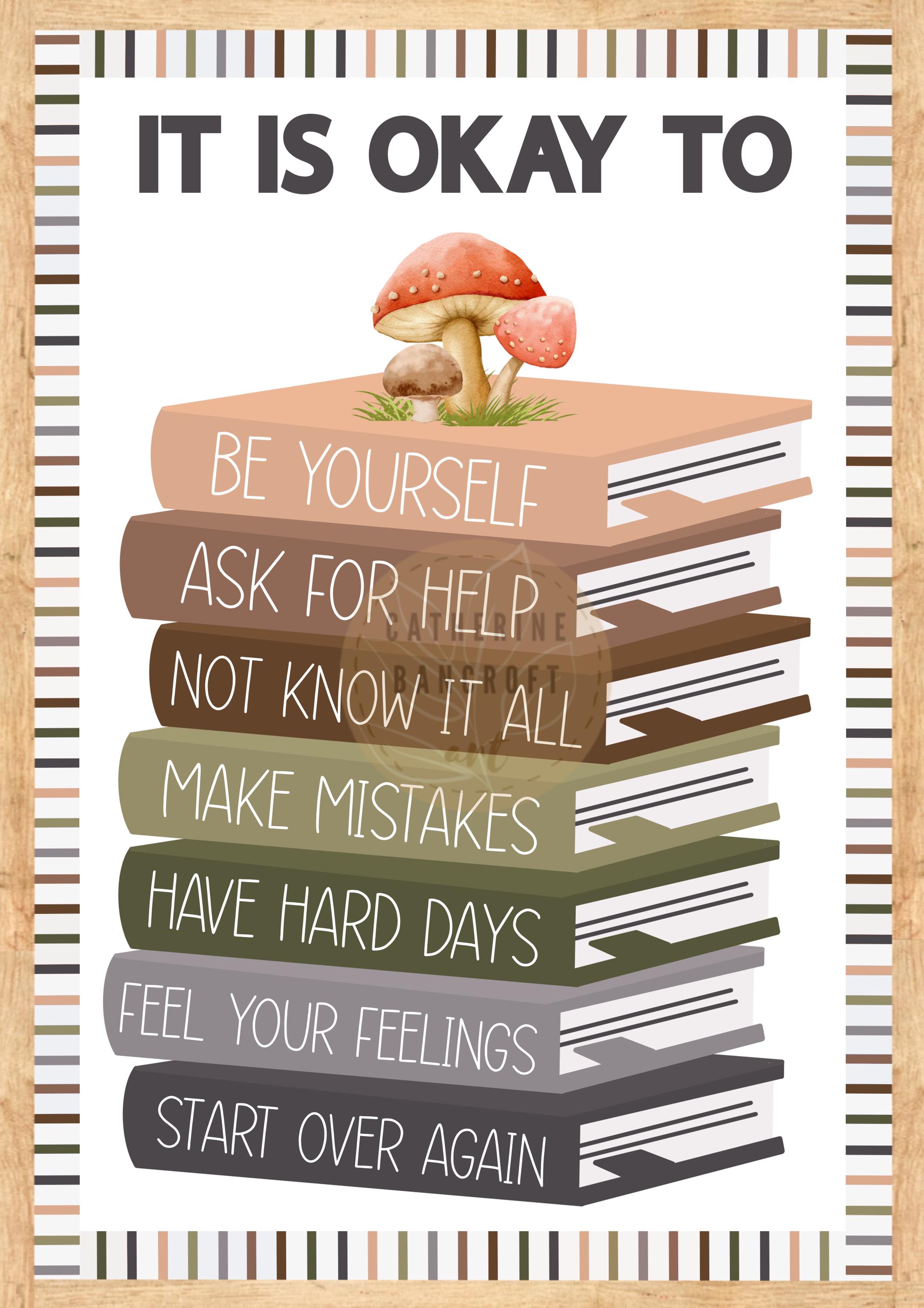 Boho Forest Mushroom Themed Classroom It is Okay to Not Be Okay Poster ...