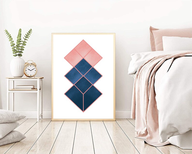Navy Blue and Blush Pink Geometric Print | Pink and Blue Abstract Art ...