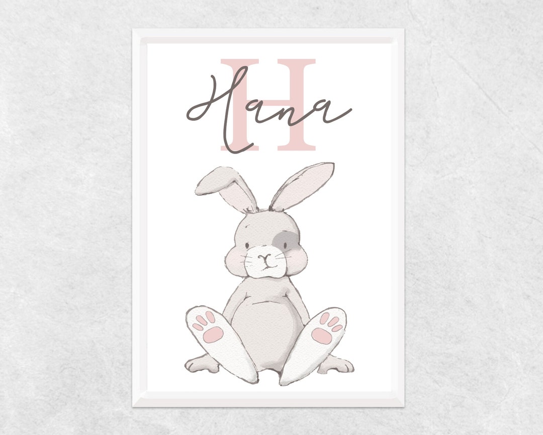 Girls Personalized Bunny Name Print | Grey and Pink Nursery Art | New ...