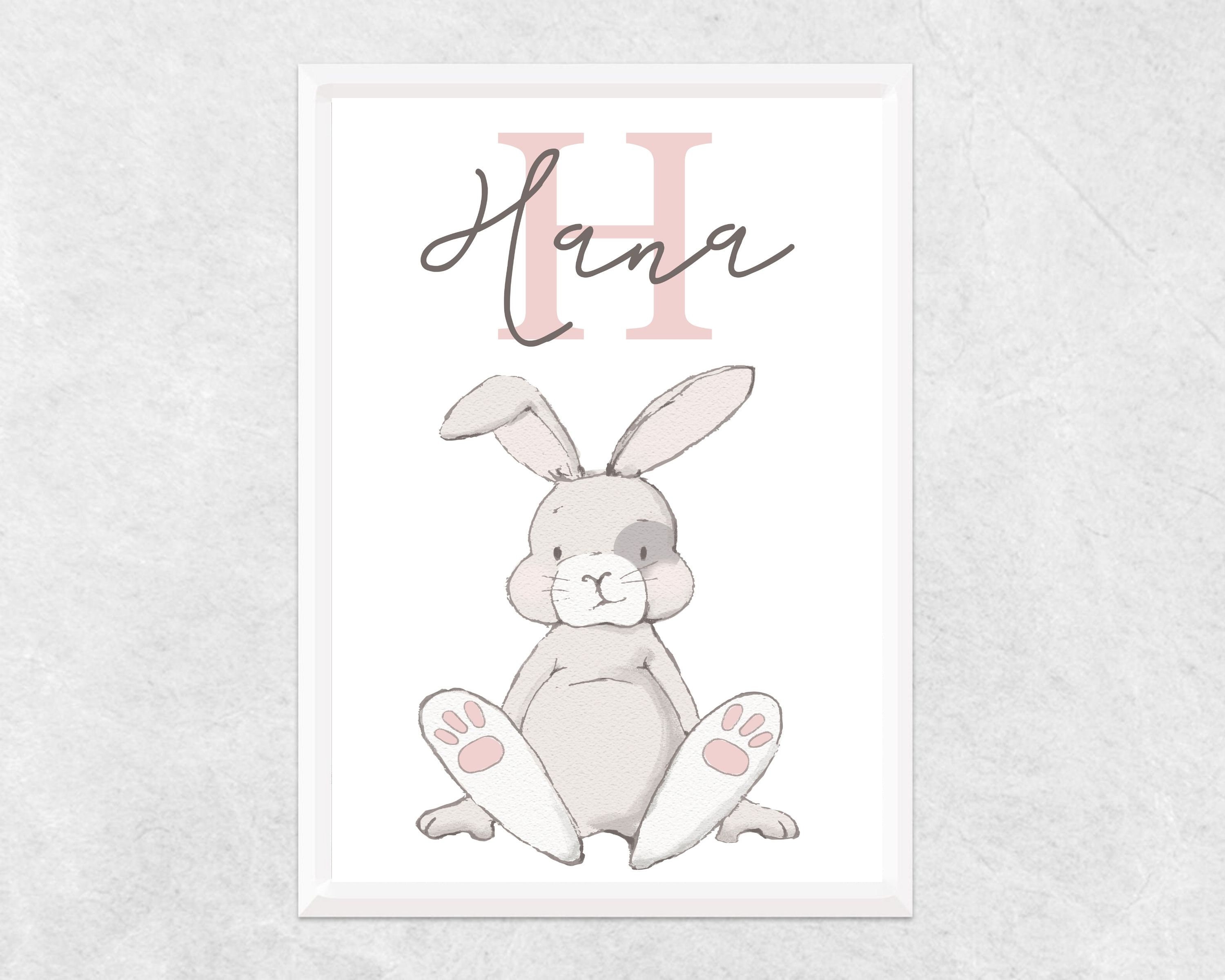 Girls Personalized Bunny Name Print Grey and Pink Nursery Art New Baby ...