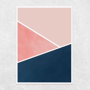 Navy Blue and Blush Pink Geometric Print | Pink and Blue Abstract Art ...