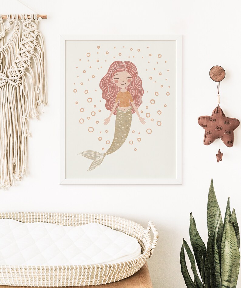 Mermaid Boho Nursery Printable Wall Art, Nursery Decor, Nautical ...