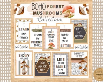 Boho Forest Mushroom Themed Classroom Growth Mindset Poster, Editable ...