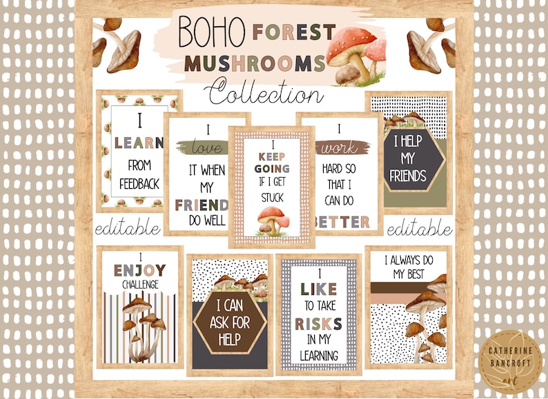 Boho Forest Mushroom Themed Classroom Inspirational Posters, Editable ...