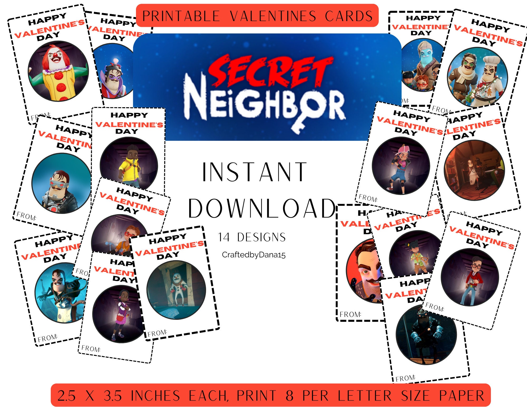 Printable Hello Neighbor Inspired Valentine Cards, Secret Neighbor Kids ...
