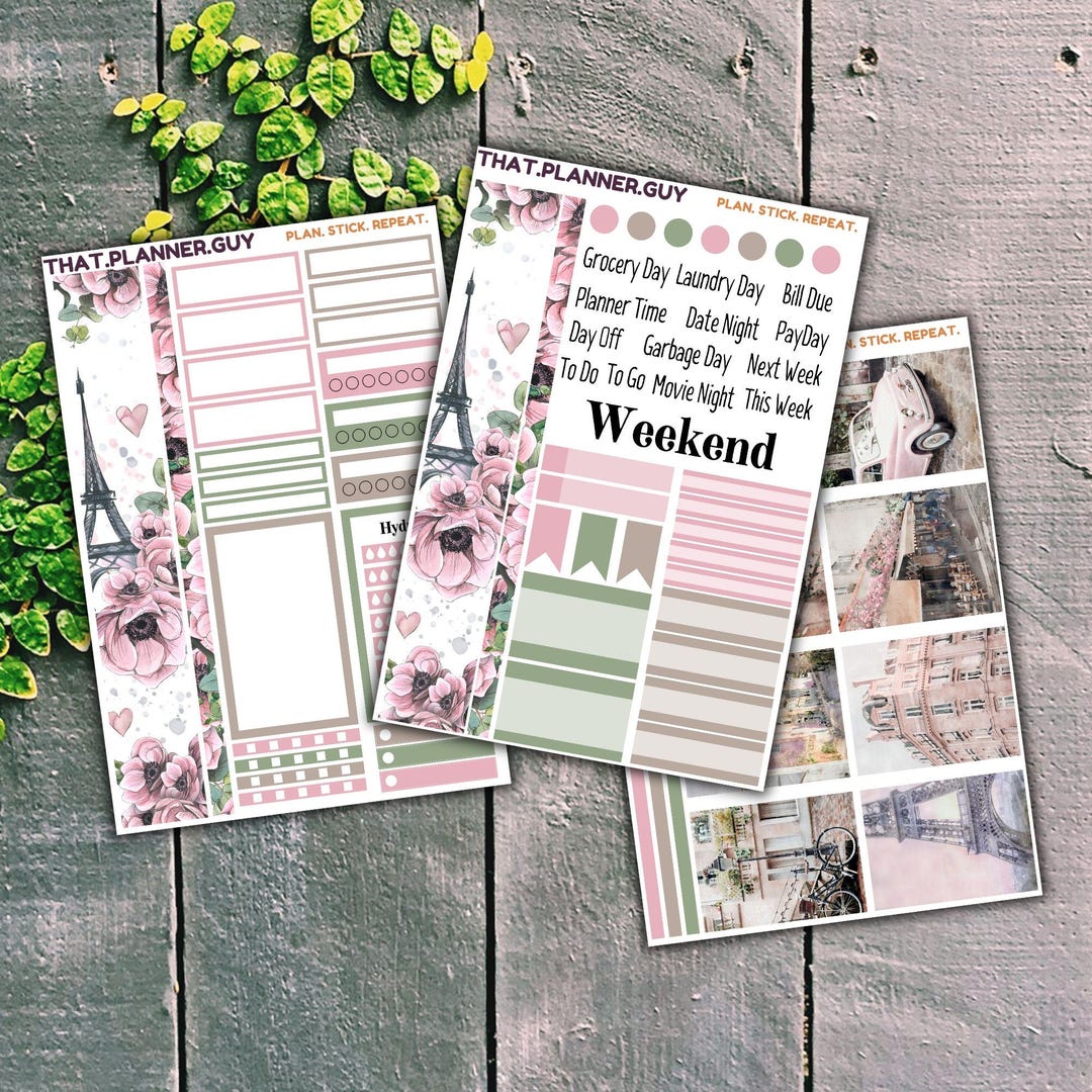 Paris Planner Kit | Pink Paris Love | Weekly Layout Stickers for Erin ...