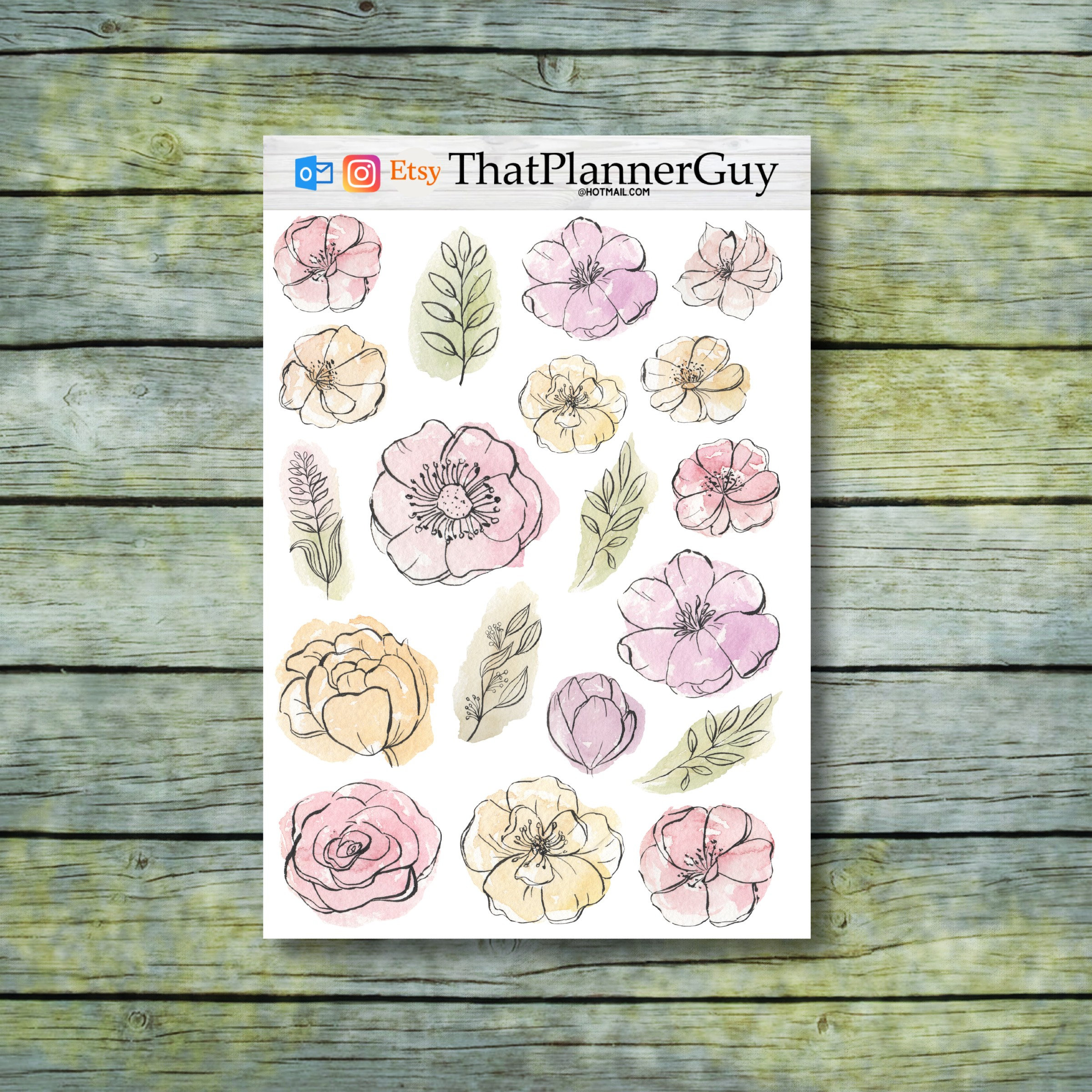 Flower Outline Stickers Planner Stickers Flower Stickers Doodle ...