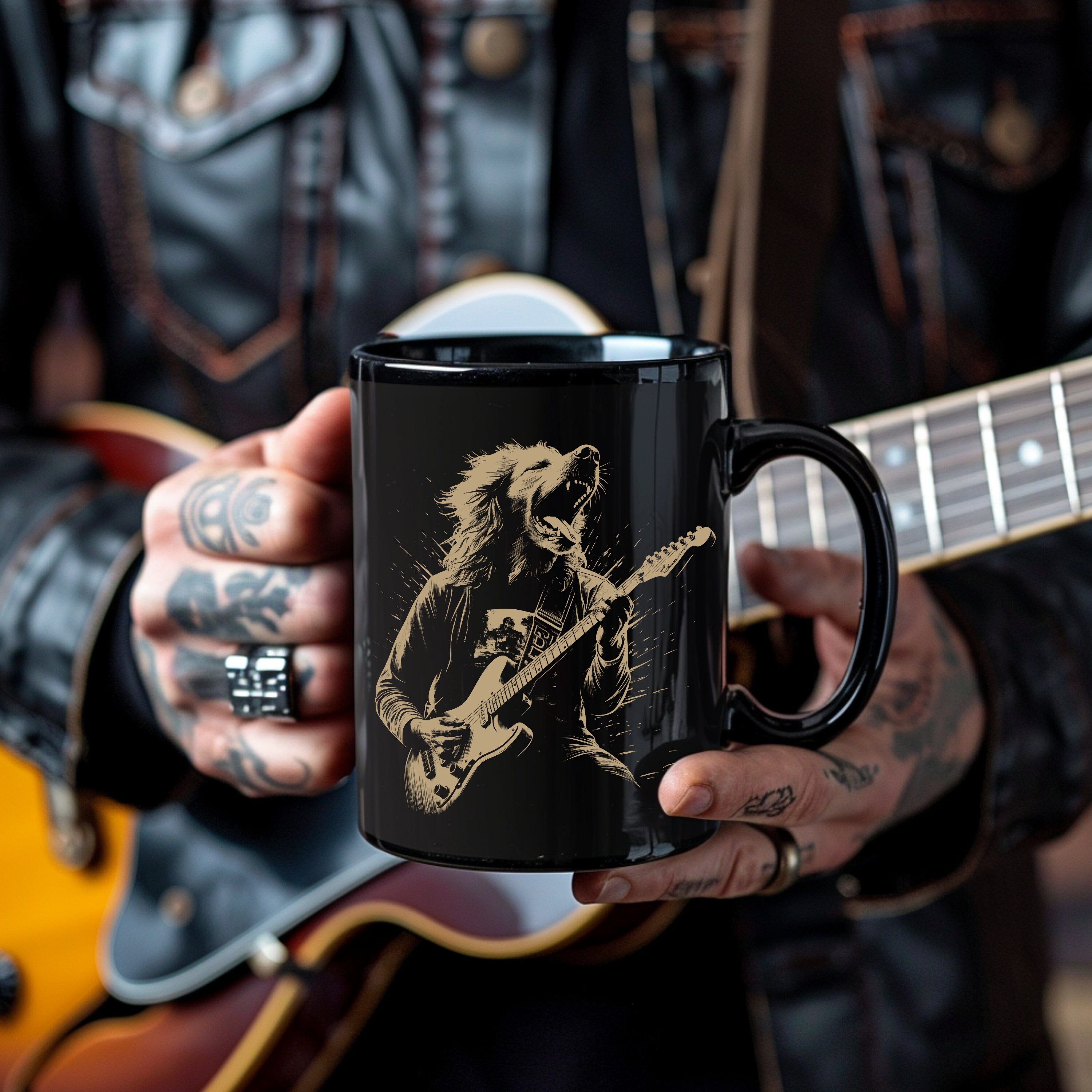 Custom Rockout Dog and Cat Playing Guitar Mug, Rocker Mug, A Funny ...