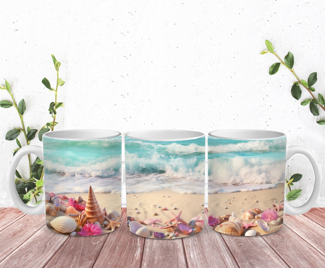 3D Seashells Beach Mug 11oz, 3D Summer Beach Mug, Floral Mug PNG ...