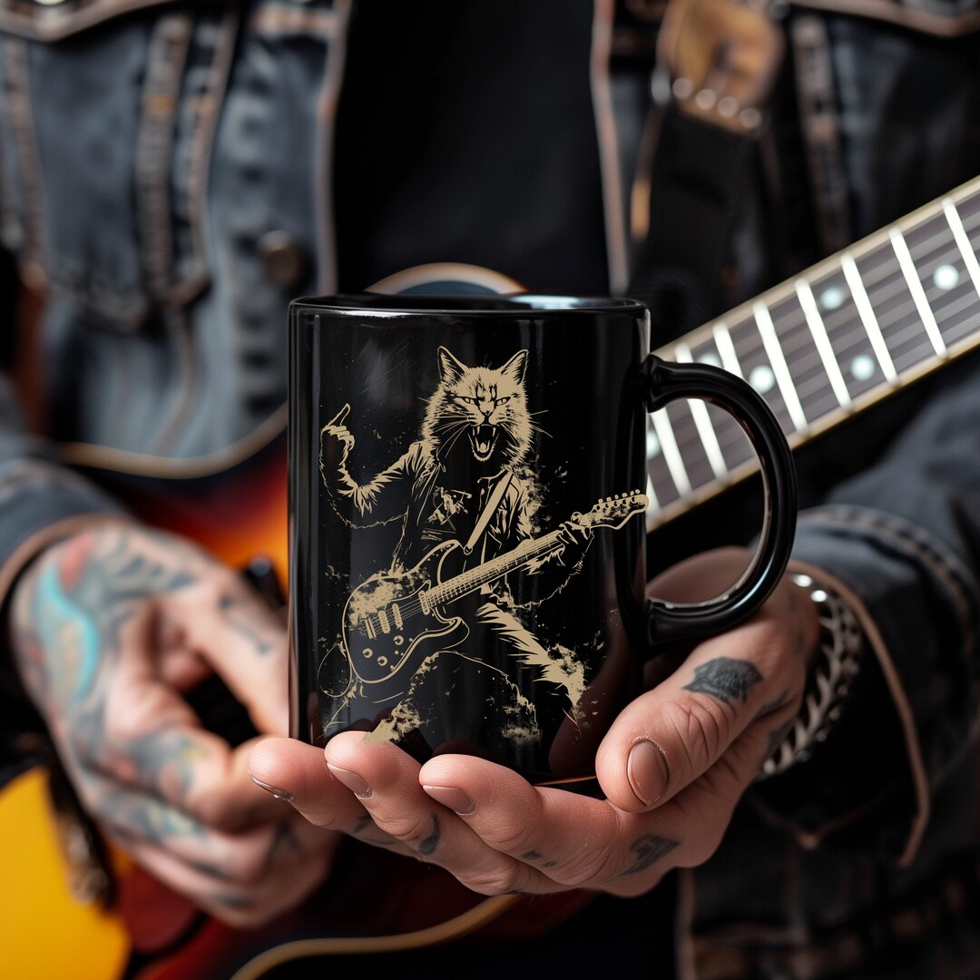 Custom Rockout Dog and Cat Playing Guitar Mug, Rocker Mug, A Funny ...