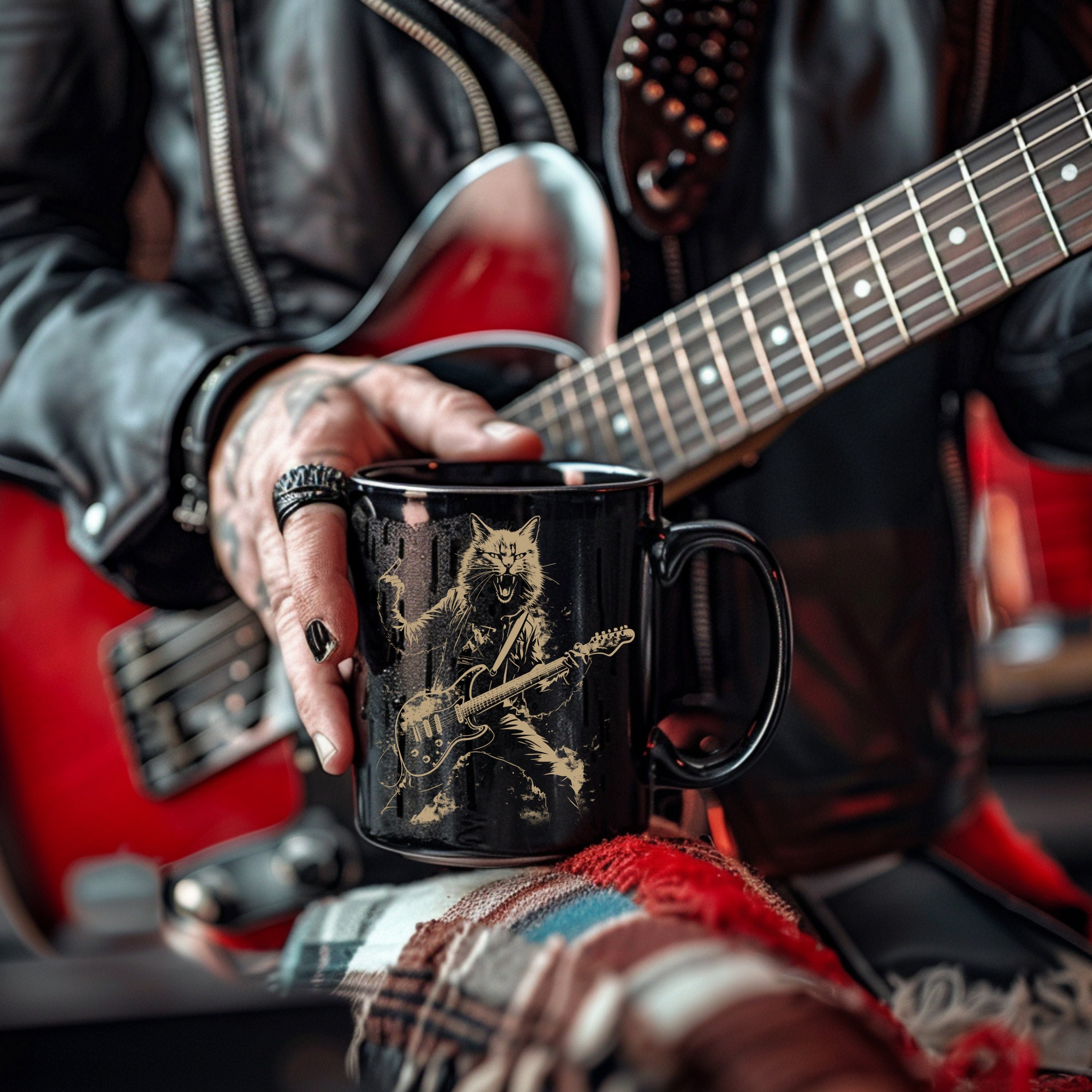 Custom Rockout Dog and Cat Playing Guitar Mug, Rocker Mug, A Funny ...