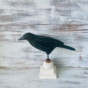 Wooden Crow Pedestal, Large Primitive Style Rustic Home Decor Everyday ...