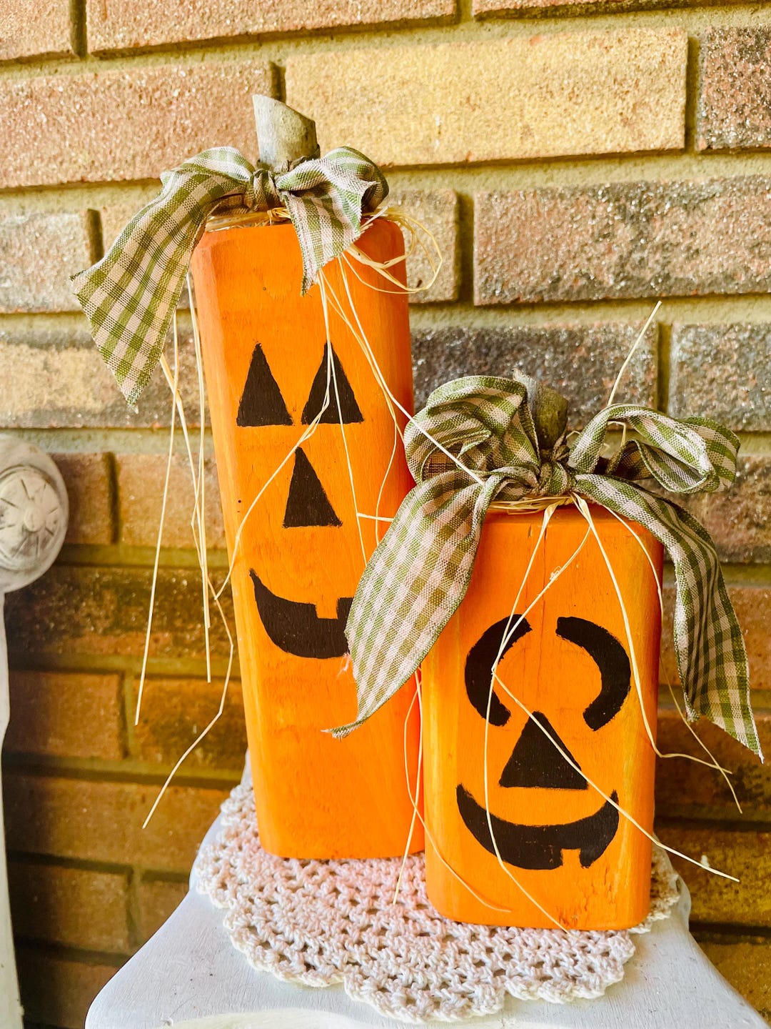 Reversible Rustic Primitive Wood Jack O Lanterns or Pumpkins Fall ...