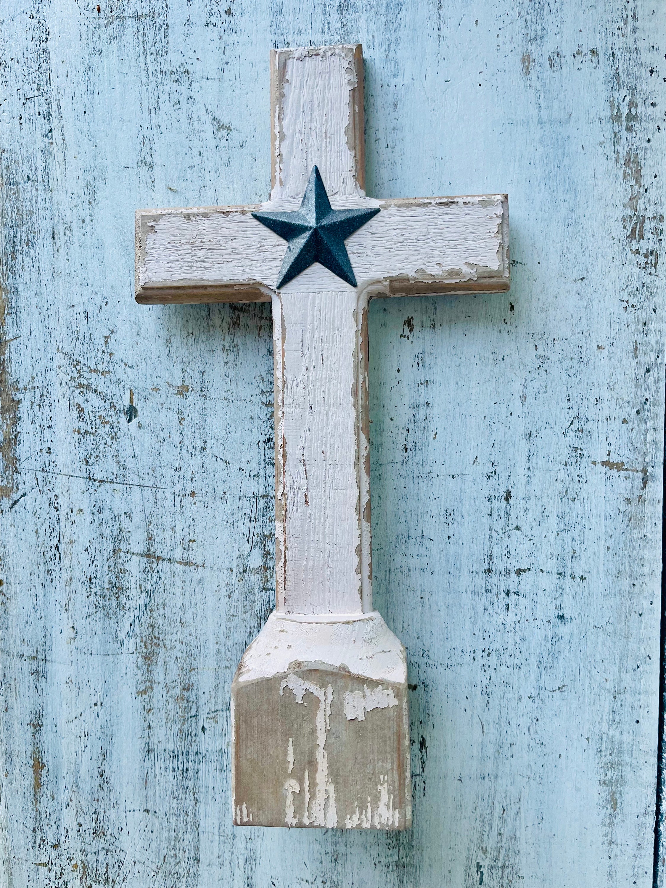 Wooden Primitive Cross With Barn Star Chippy Paint Antique Look - Etsy