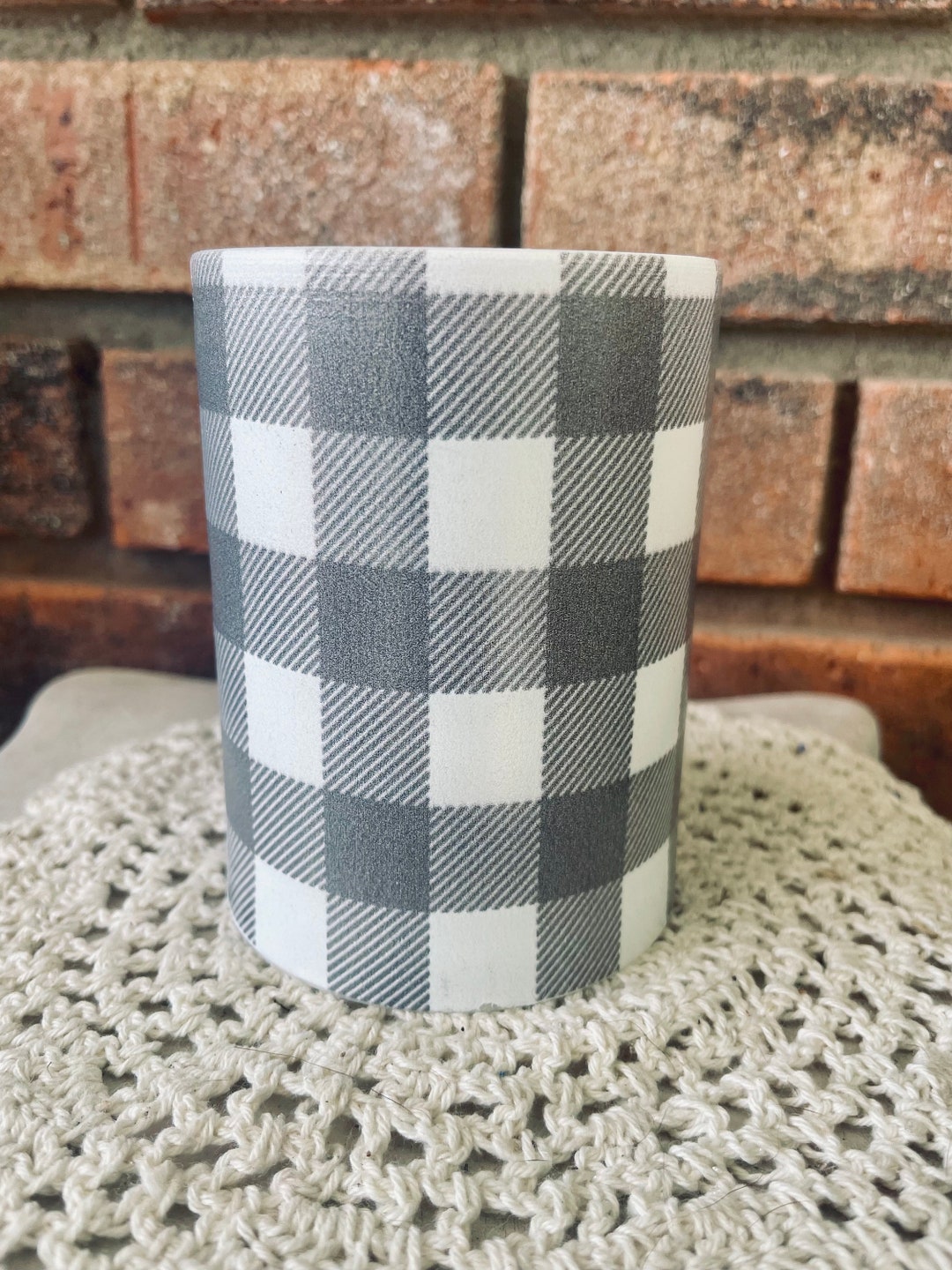 Gray & White Large Buffalo Check Timer Pillar Candle 4 Farmhouse Decor ...