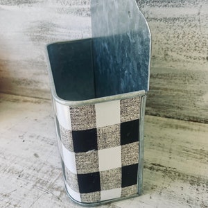 Black & White Buffalo Check Galvanized Metal Country Farmhouse Mail Bin ...