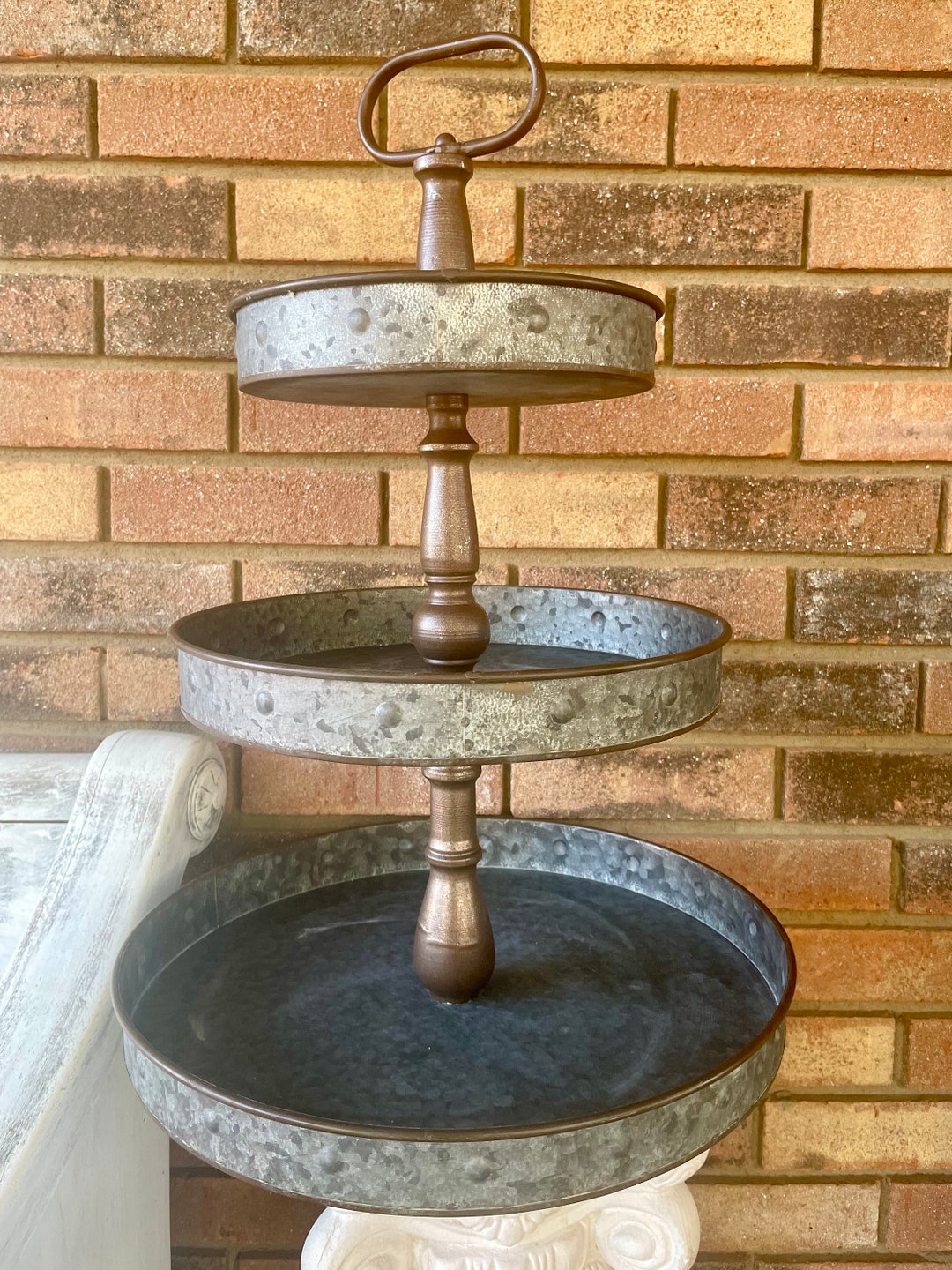 Three Tiered Round Galvanized Metal Tray - Etsy