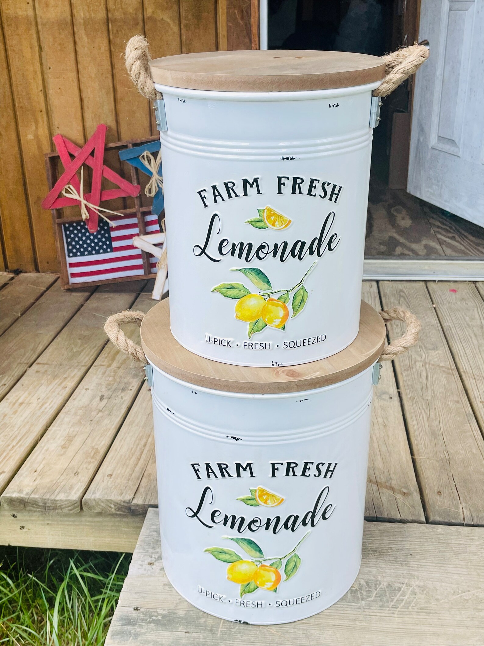 Distressed Embossed Farm Fresh Lemonade Canisters, Set of 2 - Etsy
