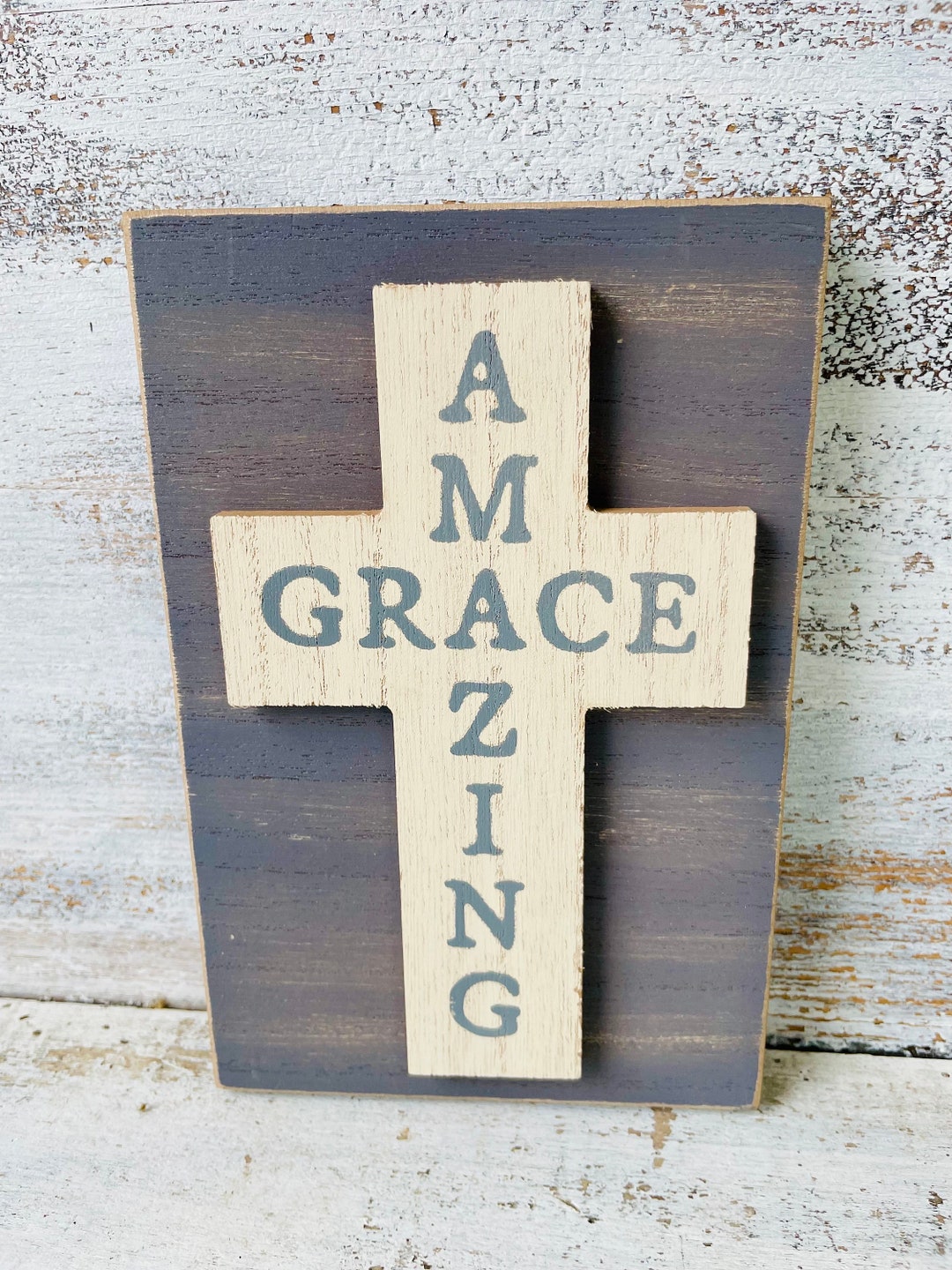 Amazing Grace Layered Wooden Cross Block Shelf Sitter - Etsy