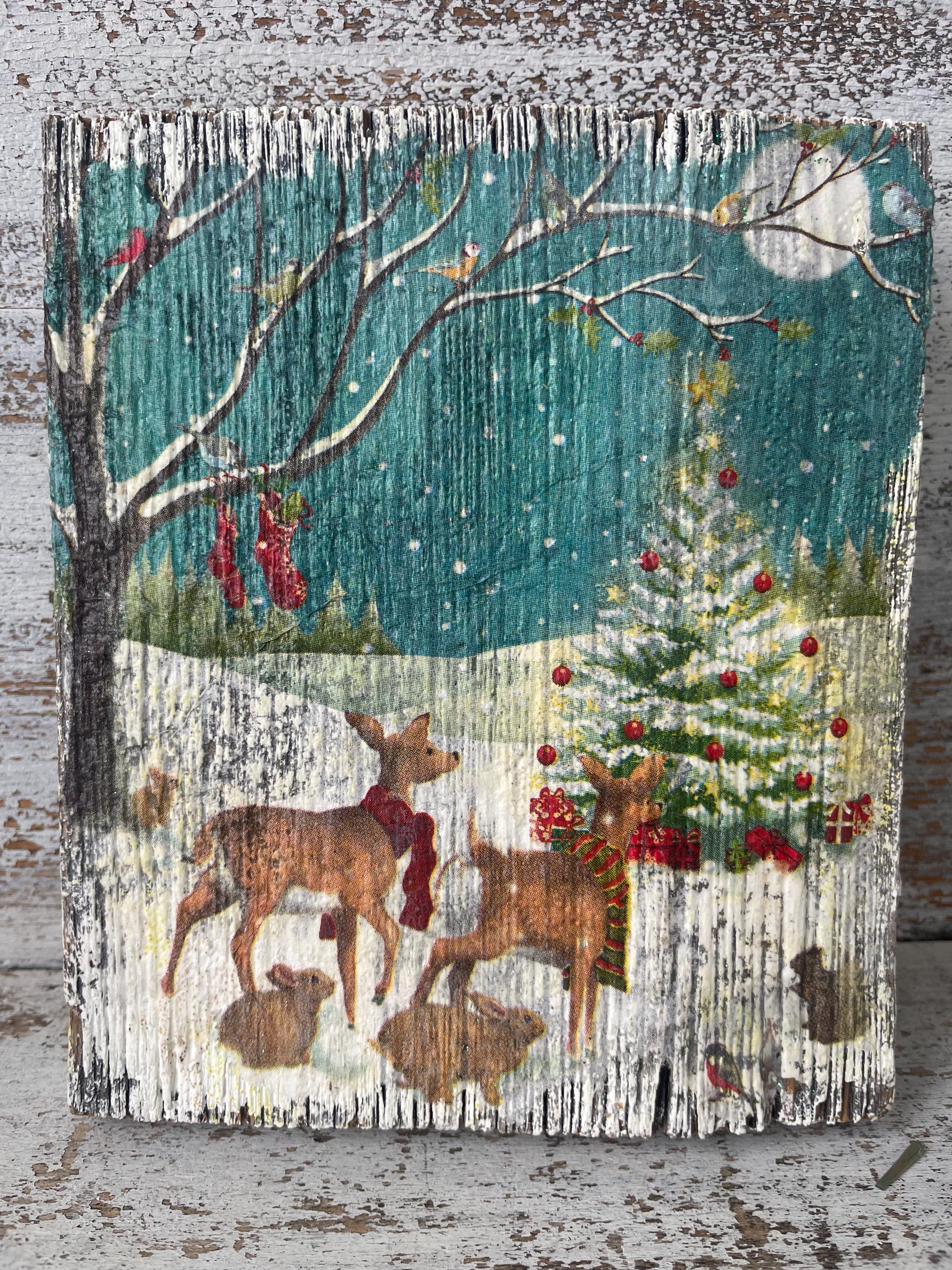 Barn Lumber Rustic Woodland Animals Christmas or Winter Wood Shelf ...