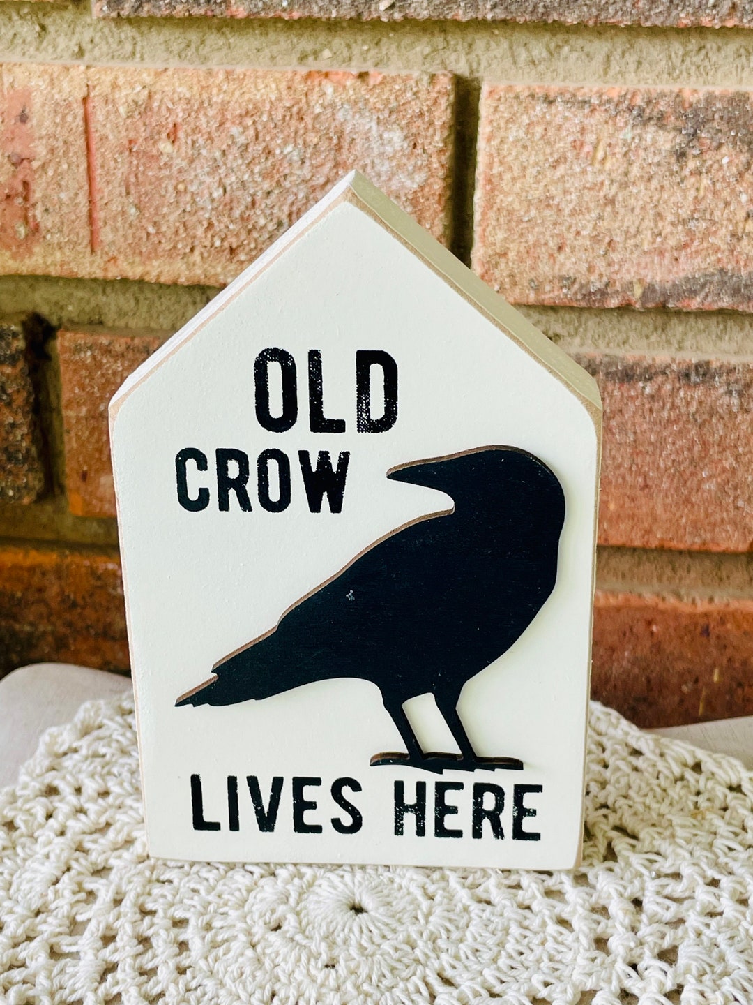 Old Crow Lives Here Wooden House Block Shelf Sitter Primitive Country ...