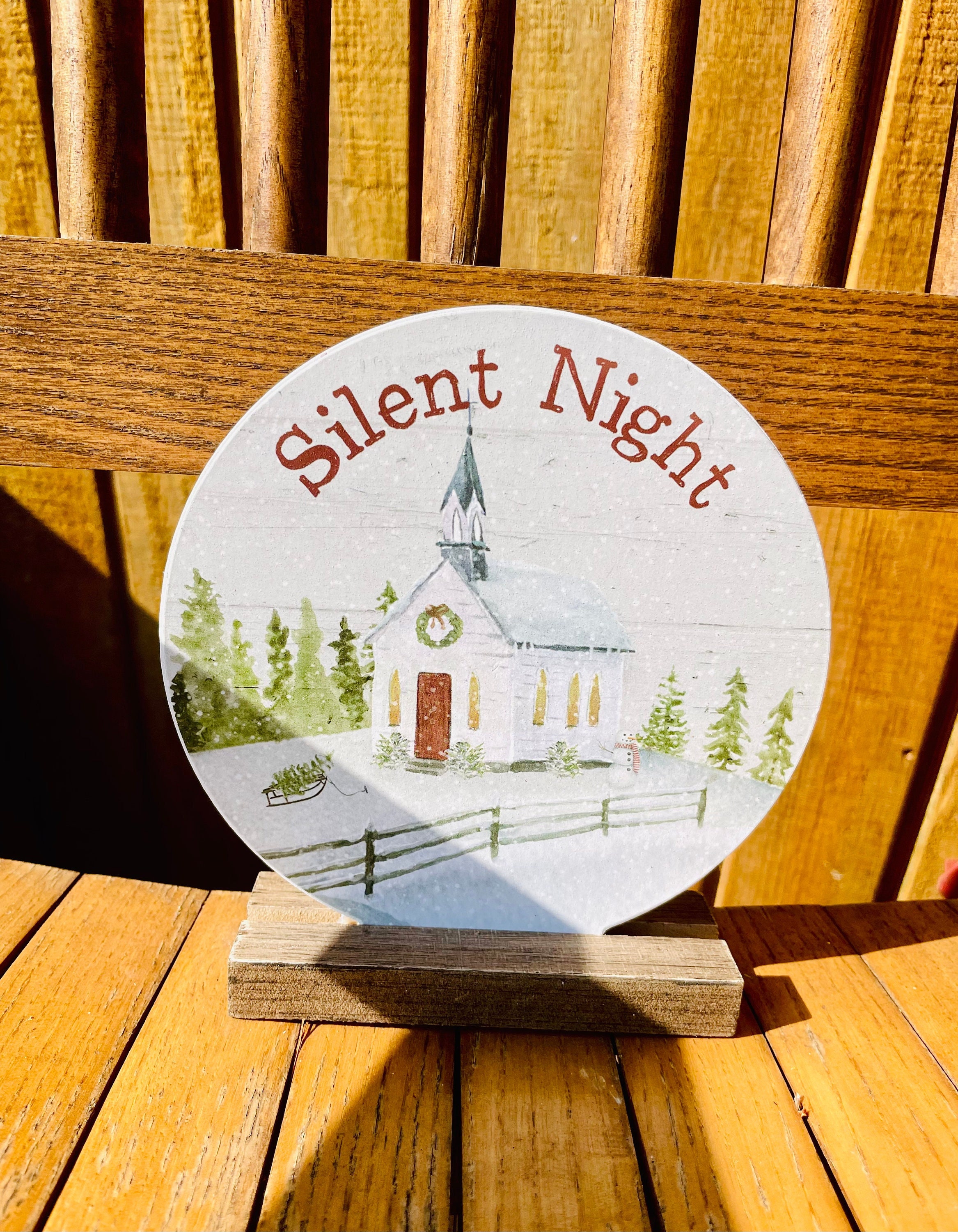 Silent Night Round Sign on Base - Etsy