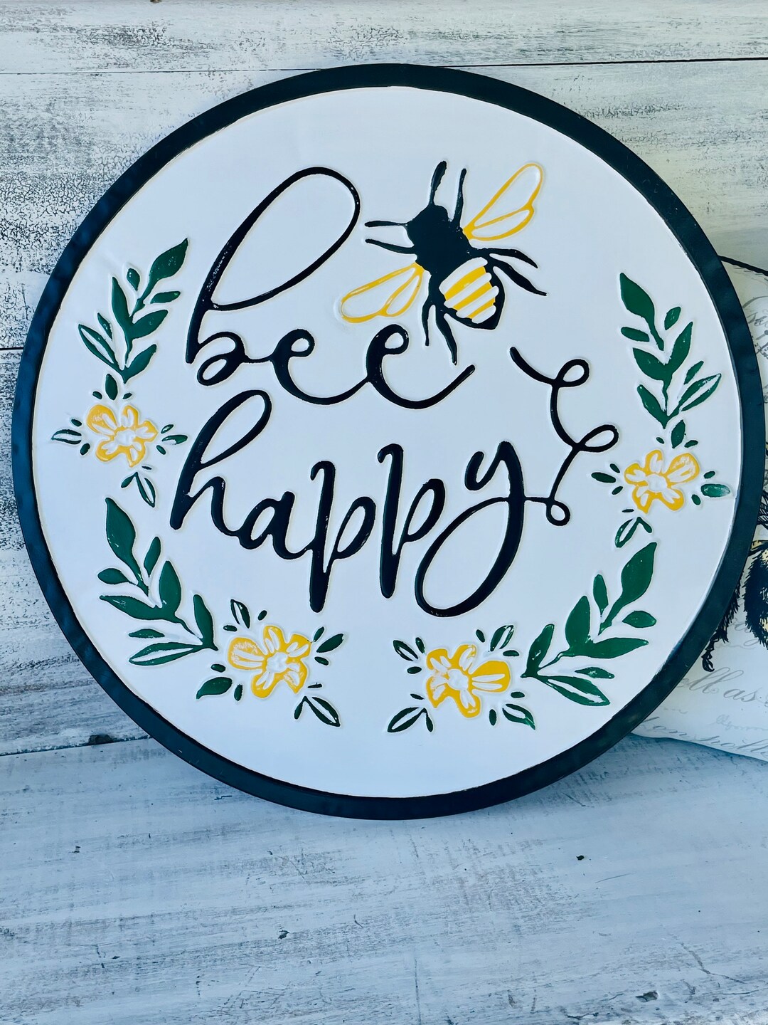 Bee Happy Distressed Enamel Sign - Etsy