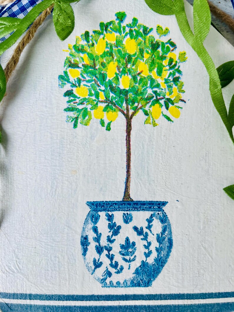 House Shaped Wood Block With Lemon Tree Napkin Decoupage Handmade Decor ...