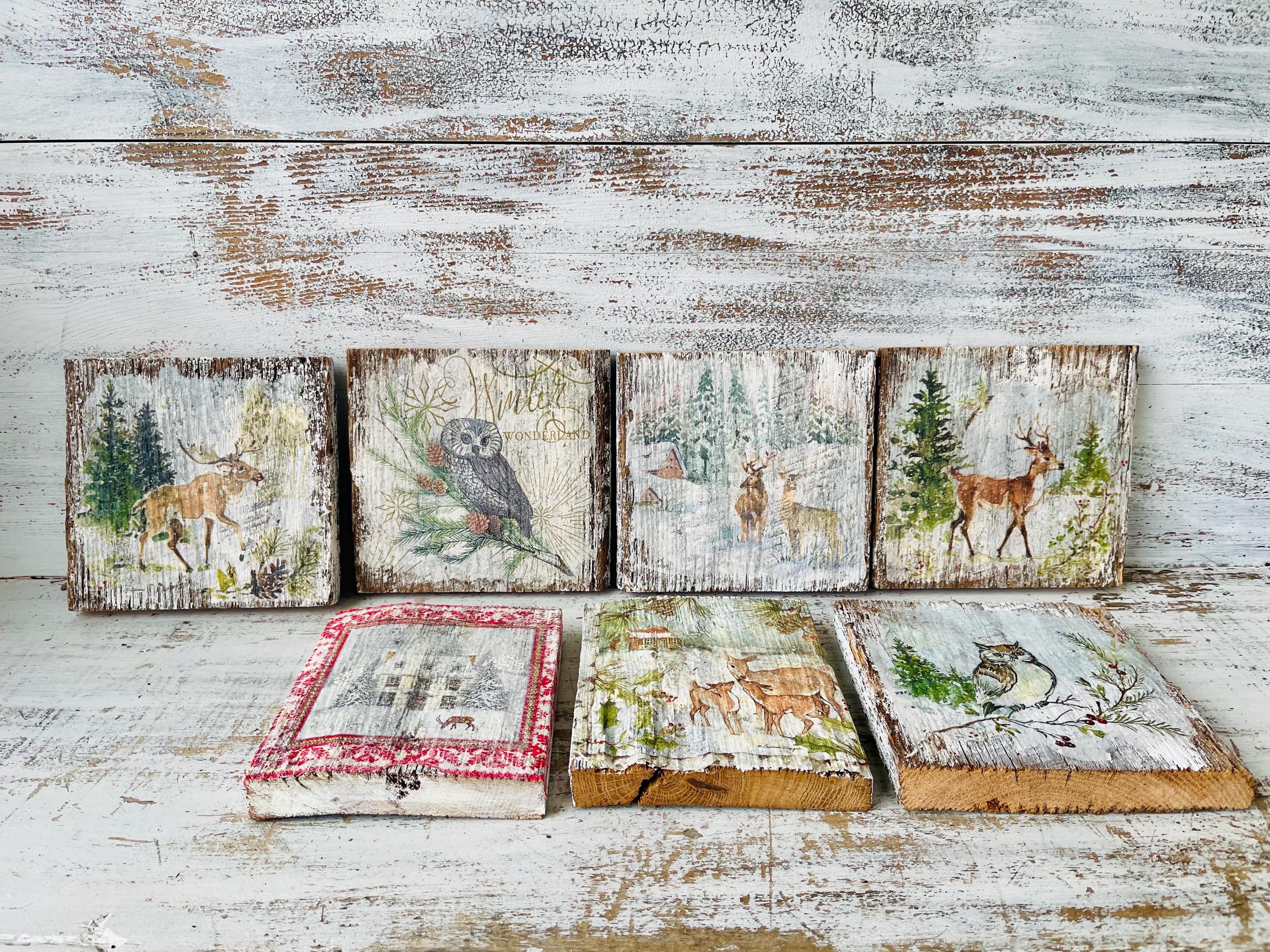 Barn Lumber Rustic Woodland Animals Christmas or Winter Wood Shelf ...