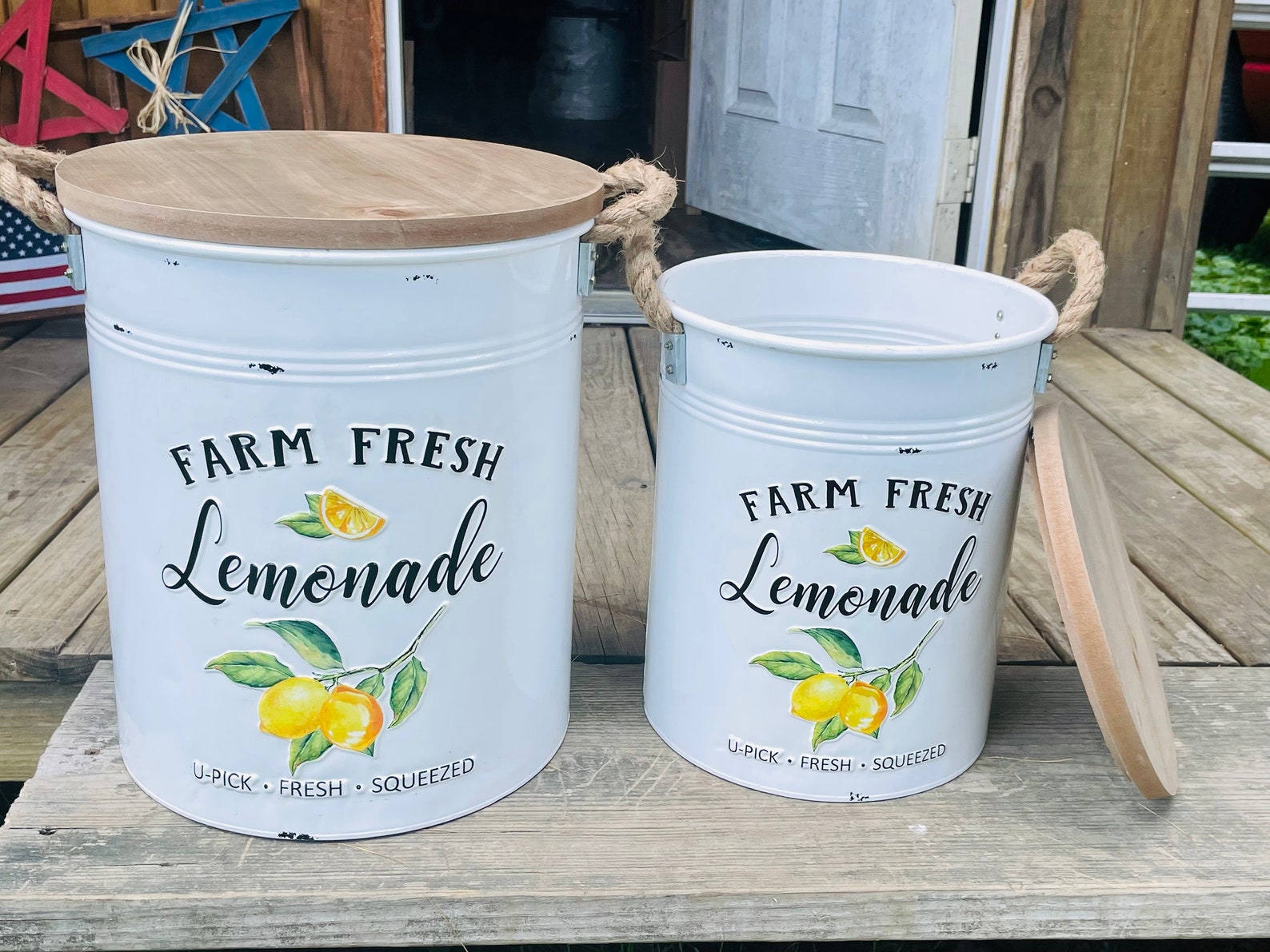 Distressed Embossed Farm Fresh Lemonade Canisters, Set of 2 - Etsy