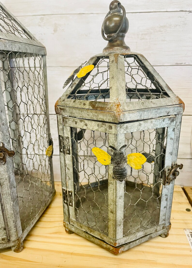 Rustic Bee Metal Birdcage With Chicken Wire Lanterns 2 Pc Set - Etsy