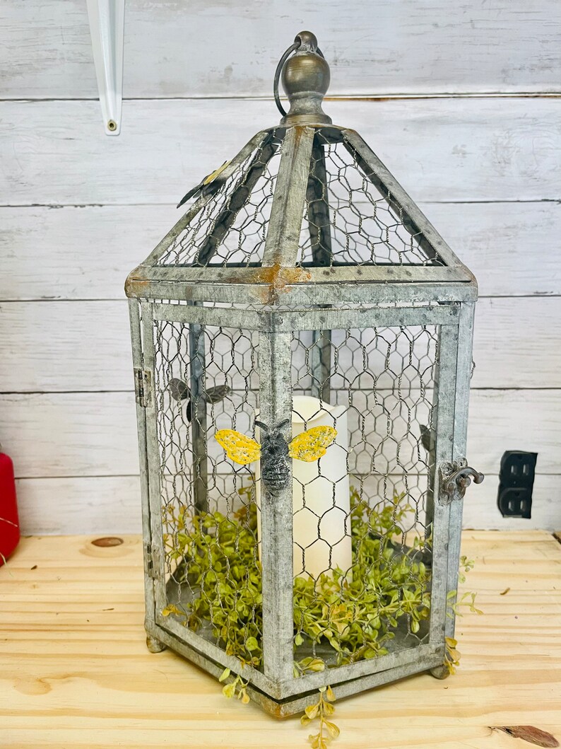 Rustic Bee Metal Birdcage With Chicken Wire Lanterns 2 Pc Set - Etsy
