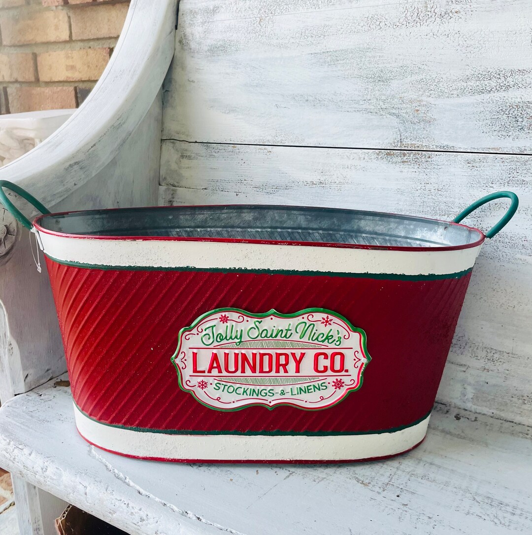 Jolly Saint Nicks Laundry Co Oval Metal Bucket - Etsy